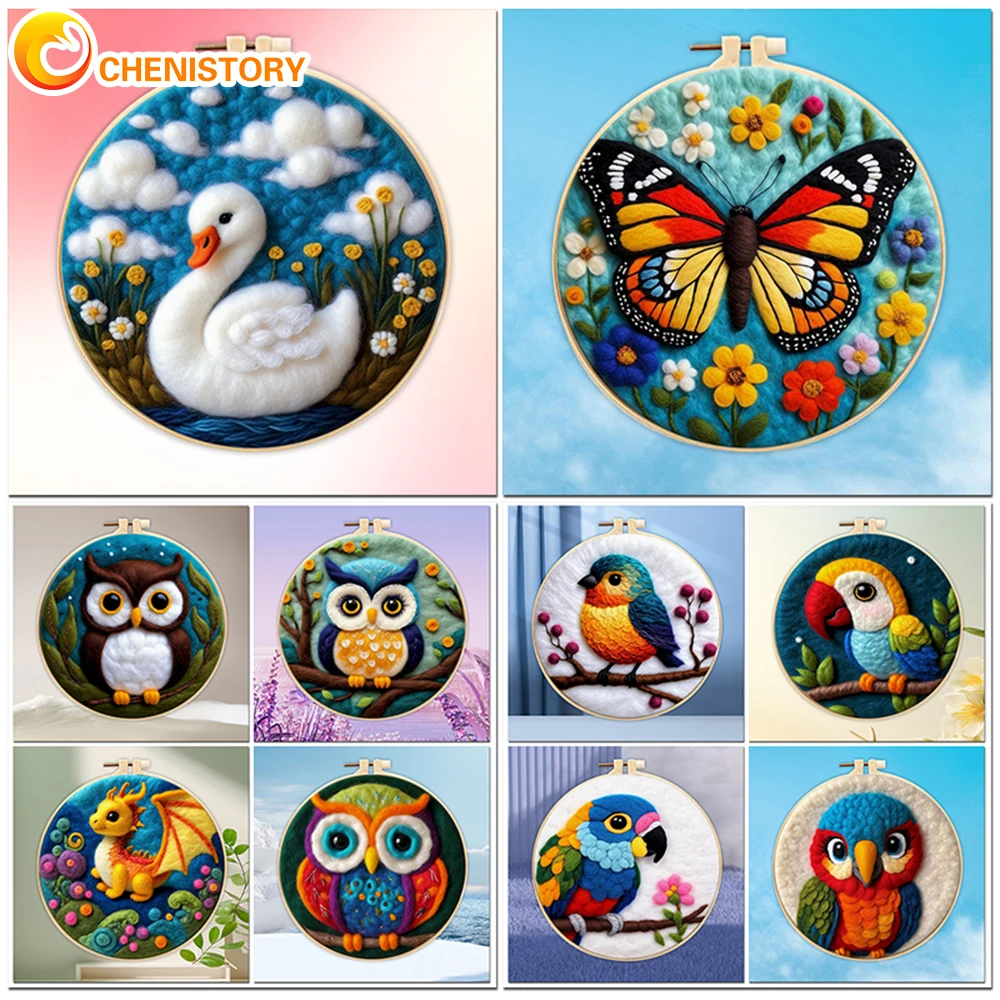 CHENISTORY-DIY-Wool-Felting-Painting-Set-Embroidery-Bird-Owl-Needle ...