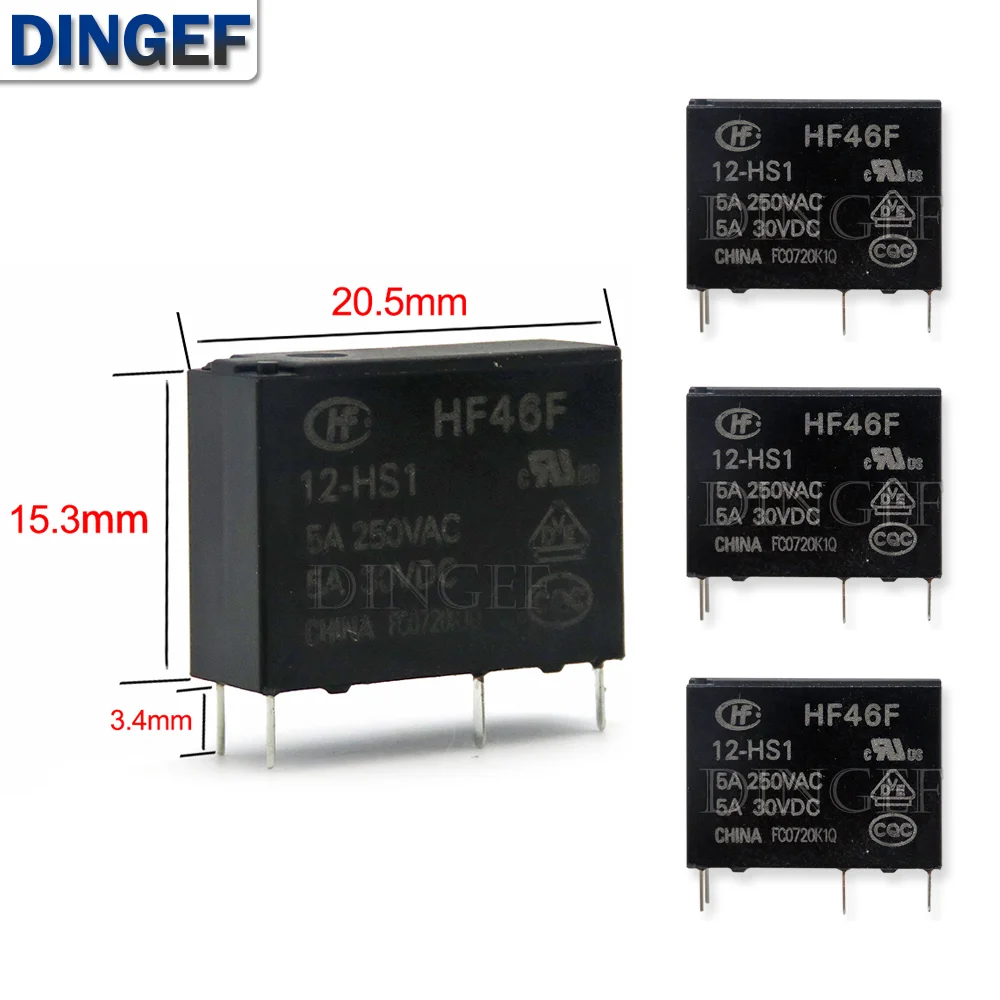 1PCS/LOT 5V 12V 24V DC 30VDC Power Relays HF46F-005-HS1 HF46F-012-HS1 ...