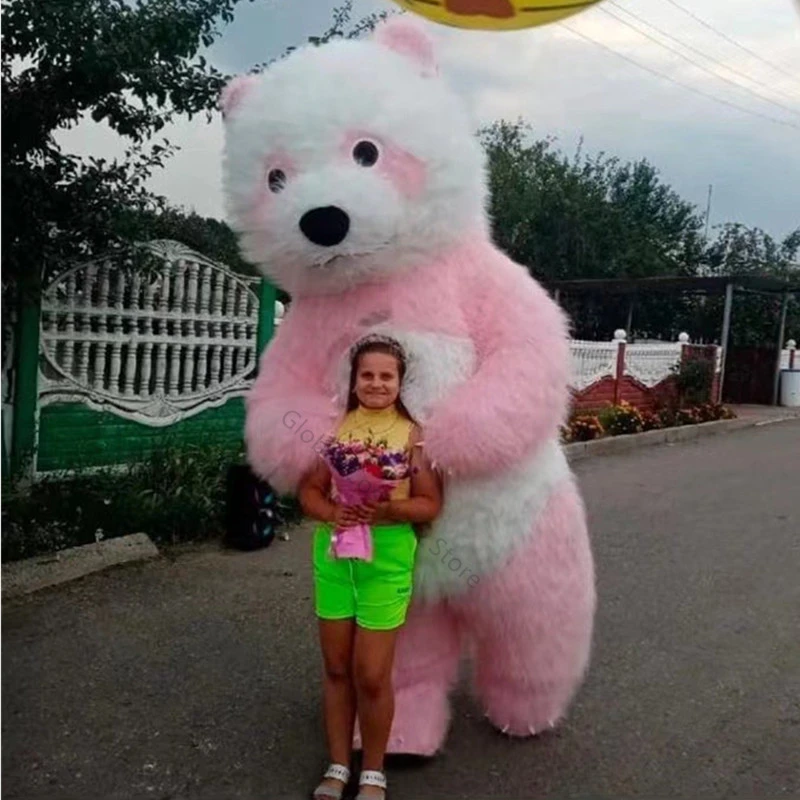 2.6m Cute pink panda inflatable costume Adult Fur Mascot Suit Full Fur ...