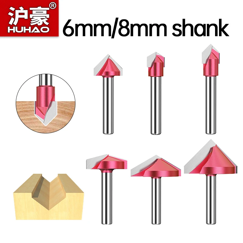 HUHAO-Wood-Milling-Cutter-v-Bit-Router-Wood-6mm-8mm-Carbide-cnc-Router ...
