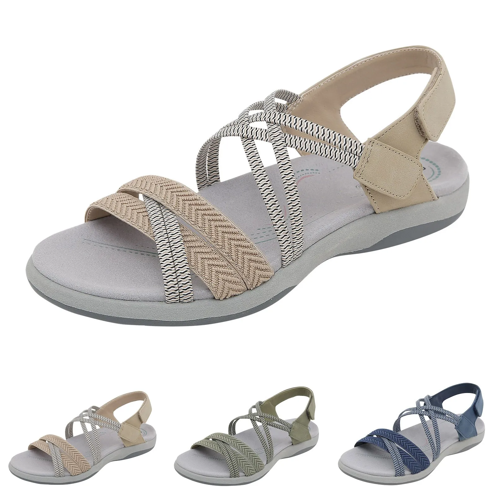 Women's Summer Sandals Fashion Open Toe Solid Color Elastic Sports ...