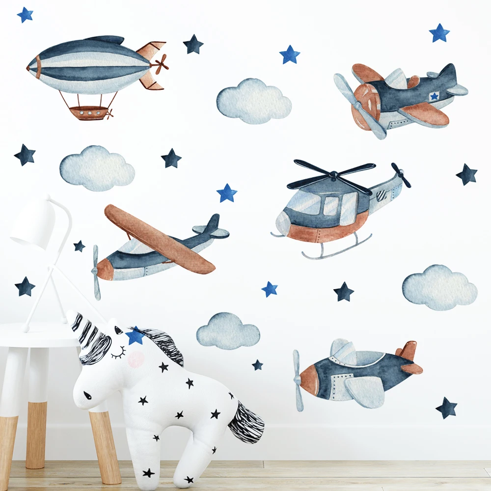 Flight Aircraft Plane Wall Stickers for Nursery Kids Boy Bedroom Study ...