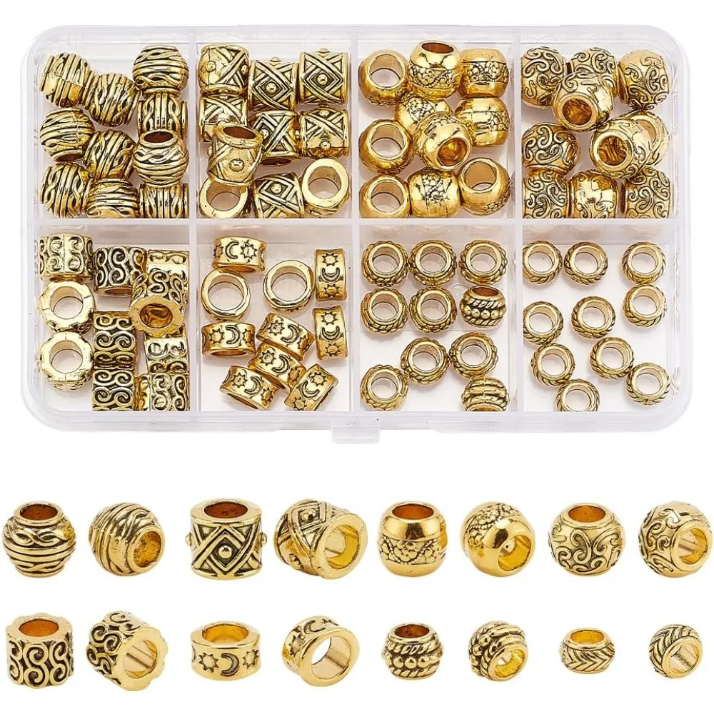 80pcs 8 Styles European Beads Tibetan Large Hole Spacers Round Tube ...