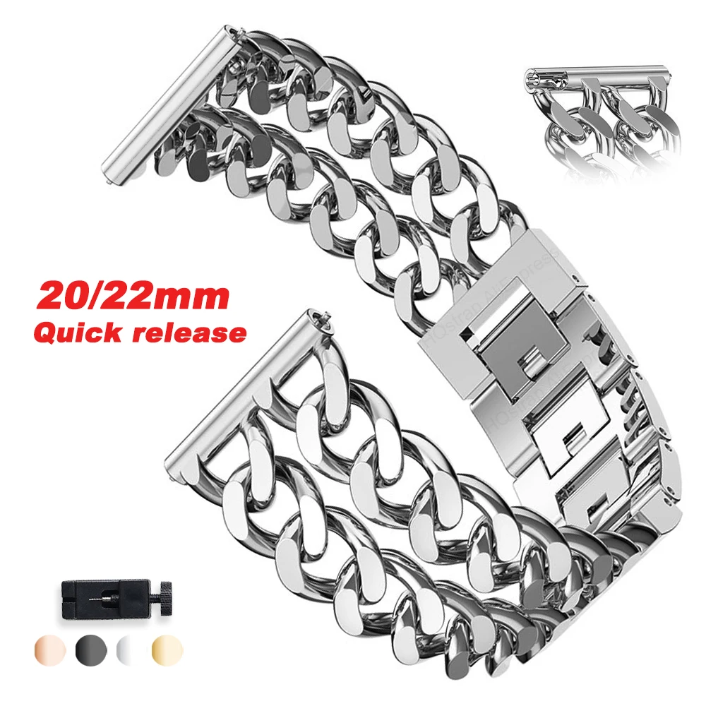 20mm-22mm-Chain-Metal-Watchband-Universal-Smartwatch-Replacement-Strap ...