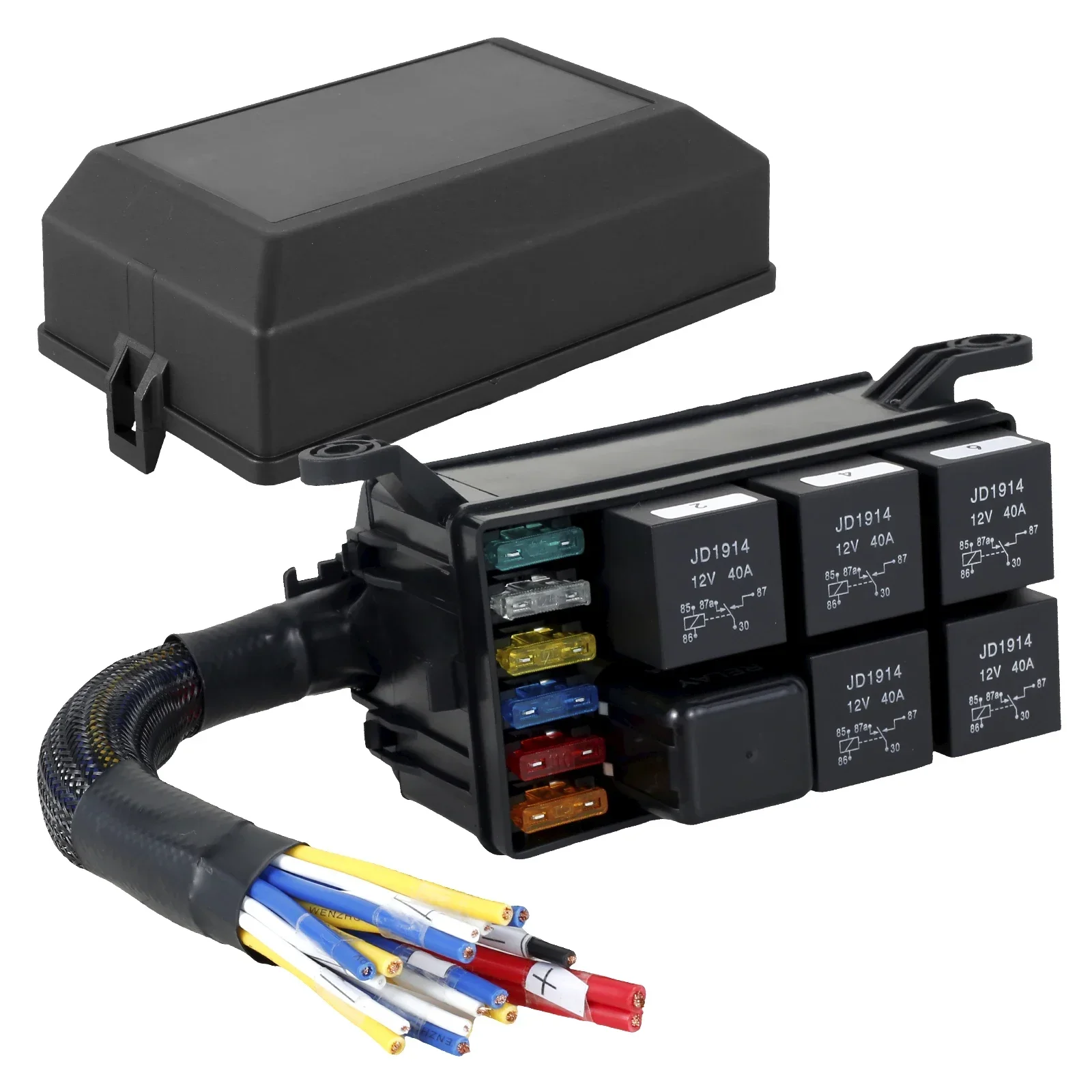 Fuse-Relay-Box-12V-6Way-Dust-Proof-Relay-Block-Kit-with-Pre-Wires-5Pin ...