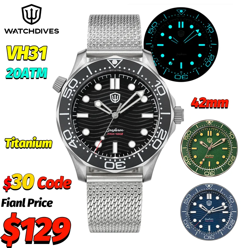 Watchdives WD007Q Dive Titanium Watch VH31 Sweep Quartz Watches ...