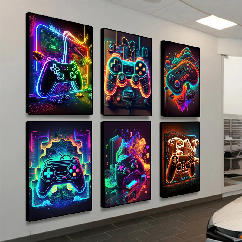 Neon-Game-Console-Hand-Controller-Poster-And-Print-Colorful-Canvas ...