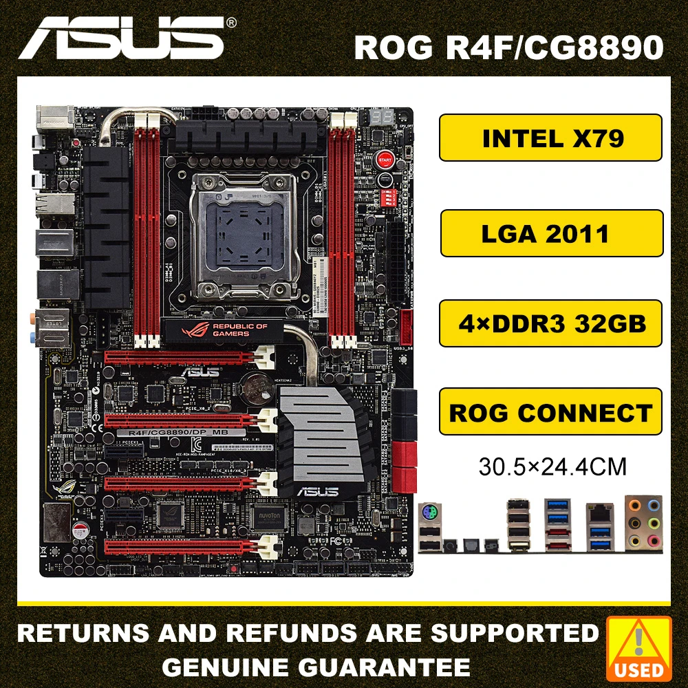 ASUS ROG R4F/CG8890 Intel X79 anakart LGA 2011 DDR3 2400(oc)MHz 32GB ...