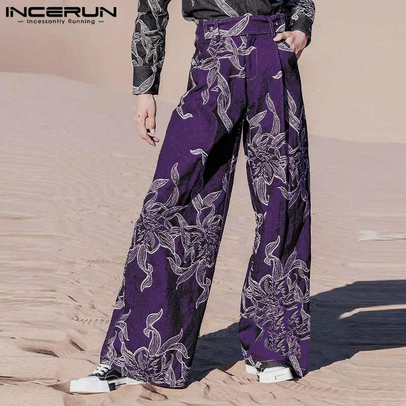 INCERUN Men Pants Printing Button Joggers Loose Casual Wide Leg ...