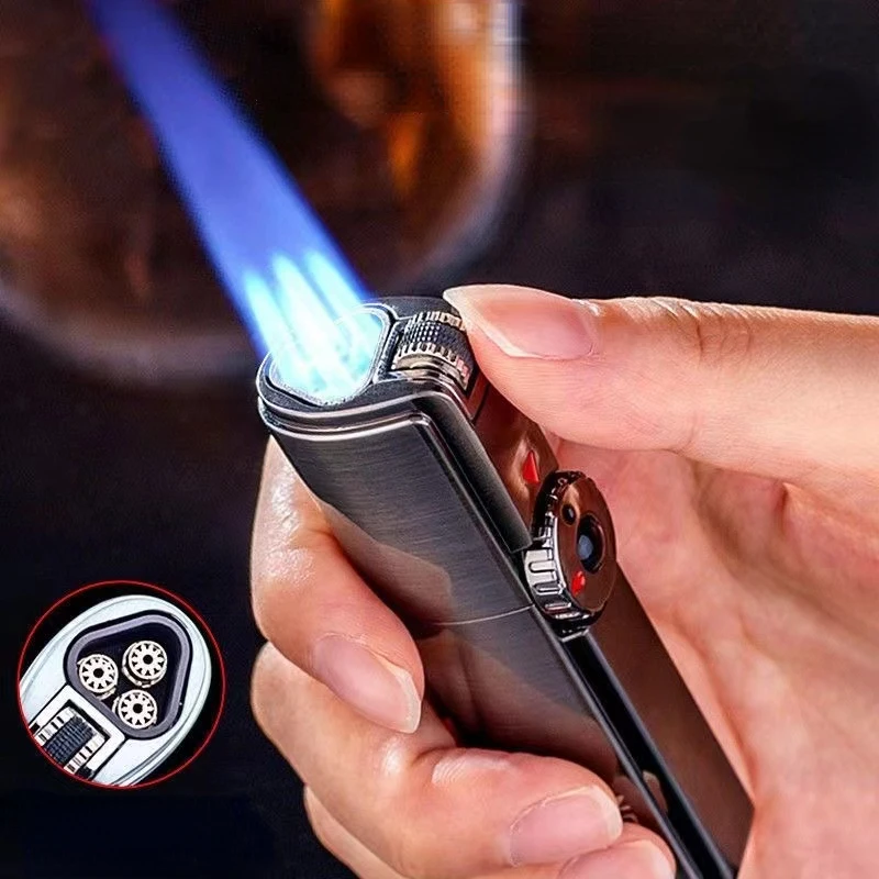 Jobon Gas Torch Lighter Powerful Three Straight Blue Flame Grinding ...