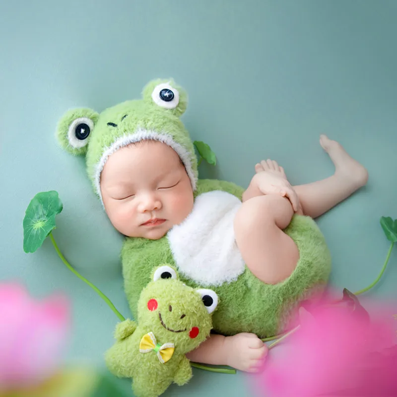 ️Newborn Photography Clothing Cute Frog Hat+Jumpsuit+Doll 3Pcs/Set Baby ...