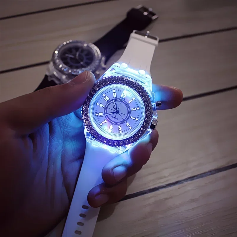 Women's LED Flash Luminous Watch Personalized Rhinestone Silica gel ...