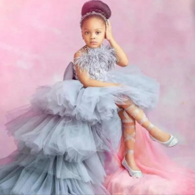 Feathers-Strapless-High-Low-Kids-Birthday-Dress-Tiered-Ruffled-Puffy ...