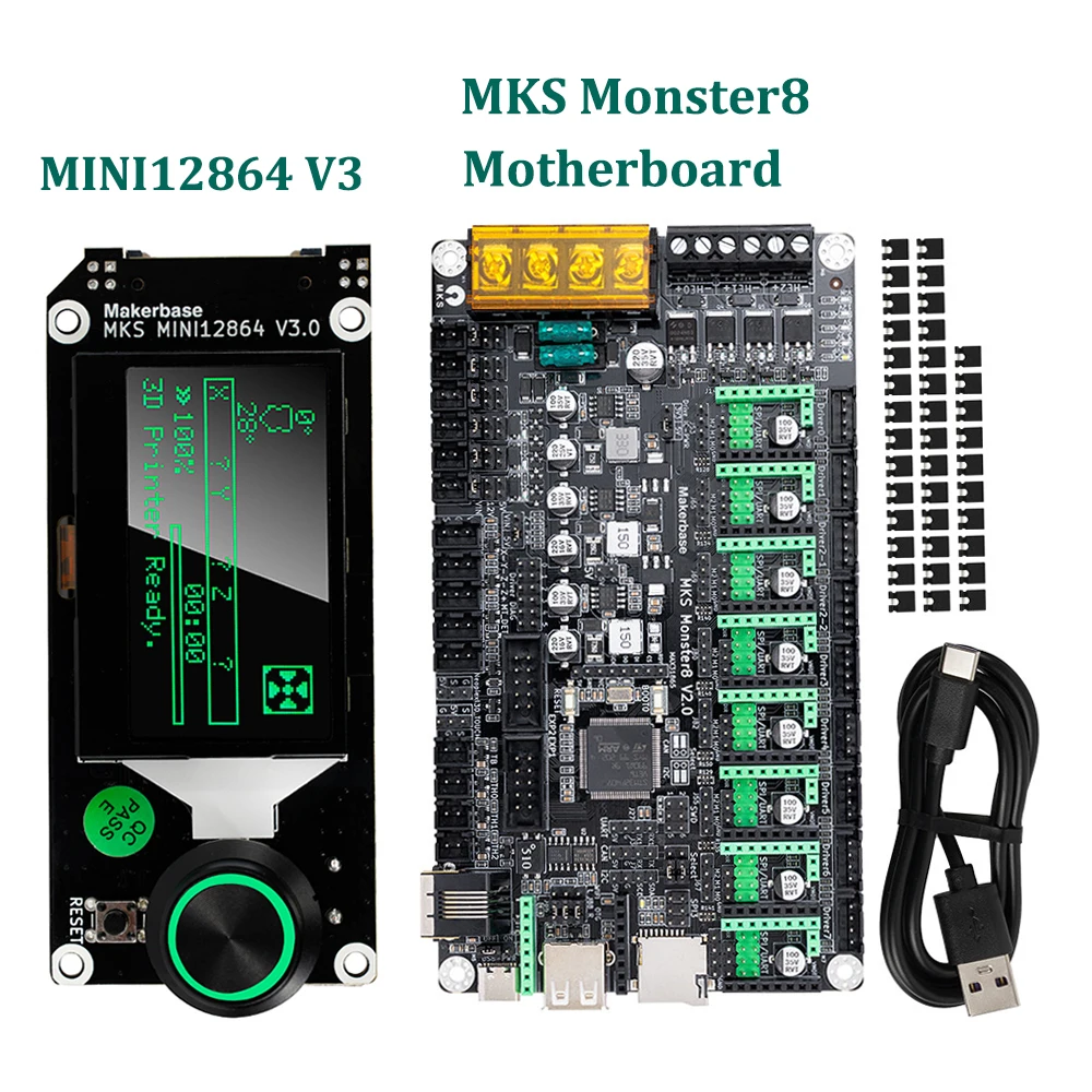 Makerbase MKS Monster8 Motherboard 32Bit Control Board DIY 3D Printer Part MINI12864 V3 Screen ...