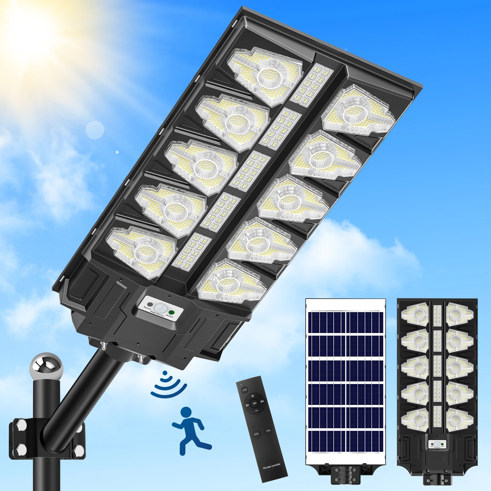 2000W Outdoor Solar Streetlights With Motion Sensor Remote Control ...