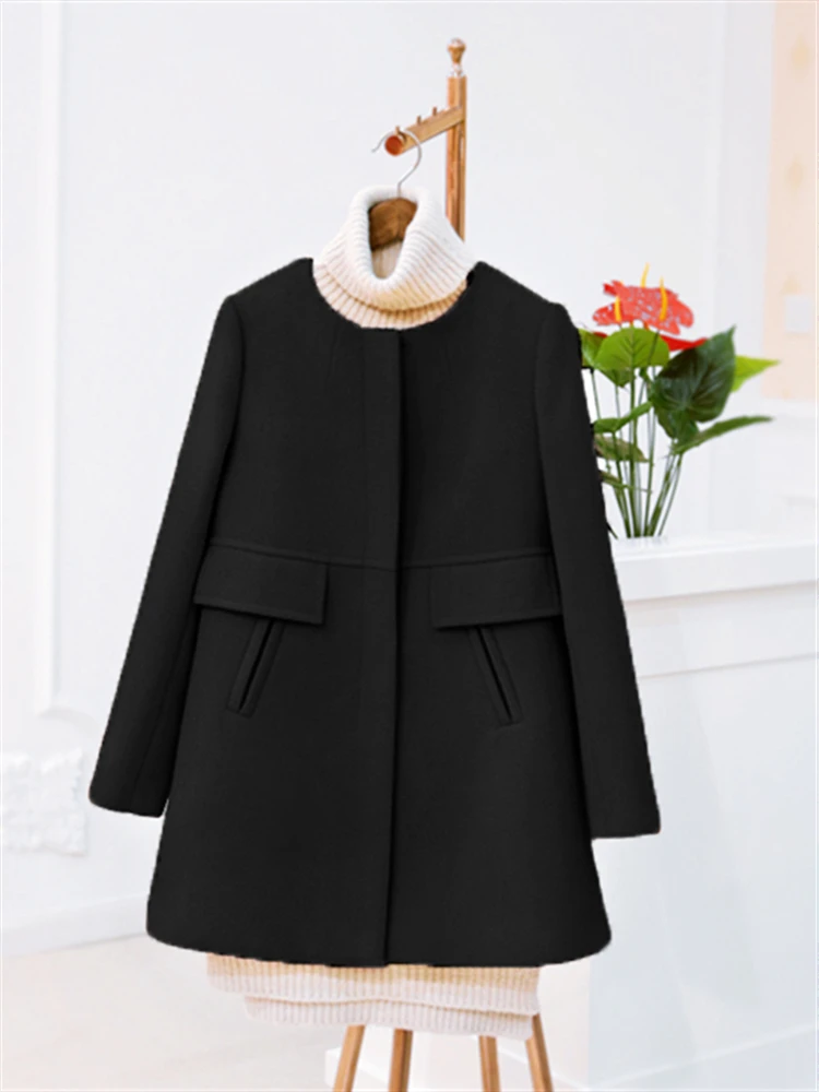 Abrigo-coreano-para-mujer-chaqueta-roja-abrigo-de-lana-Lisa-negra ...