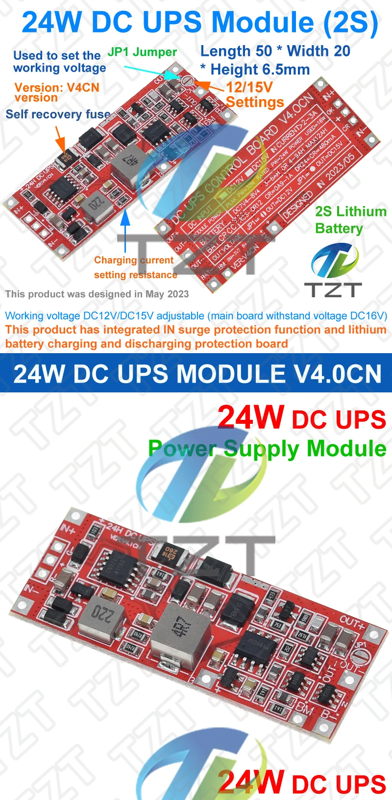 TZT DC 12V/15V 24W 1A UPS Power Supply Module Uninterruptible Power ...