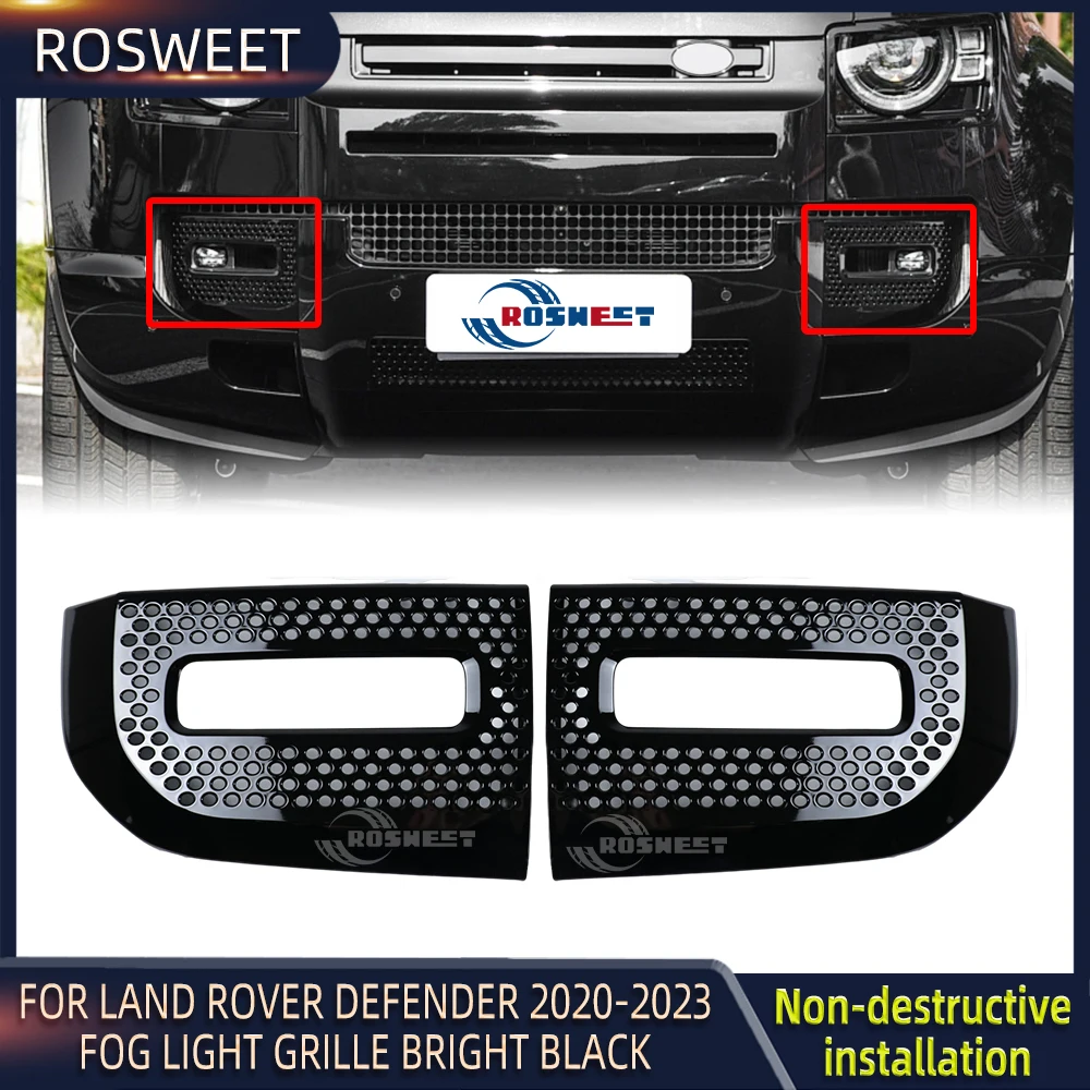 Gloss-Black-Fog-Light-Grille-Cover-Trim-Bezel-For-Land-Rover-Defender ...