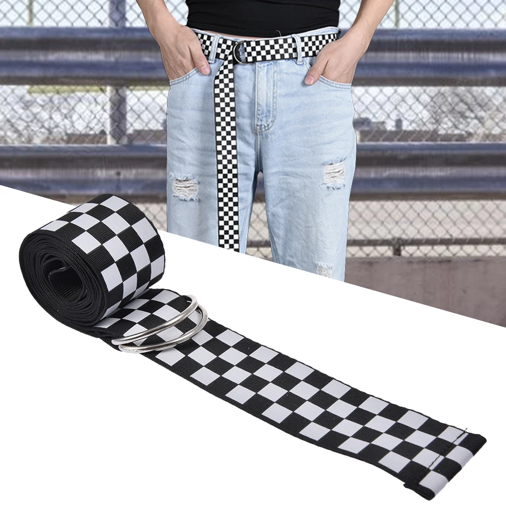Canvas-Plaid-Belt-Female-Checkerboard-Belt-Casual-Waist-Black-White ...