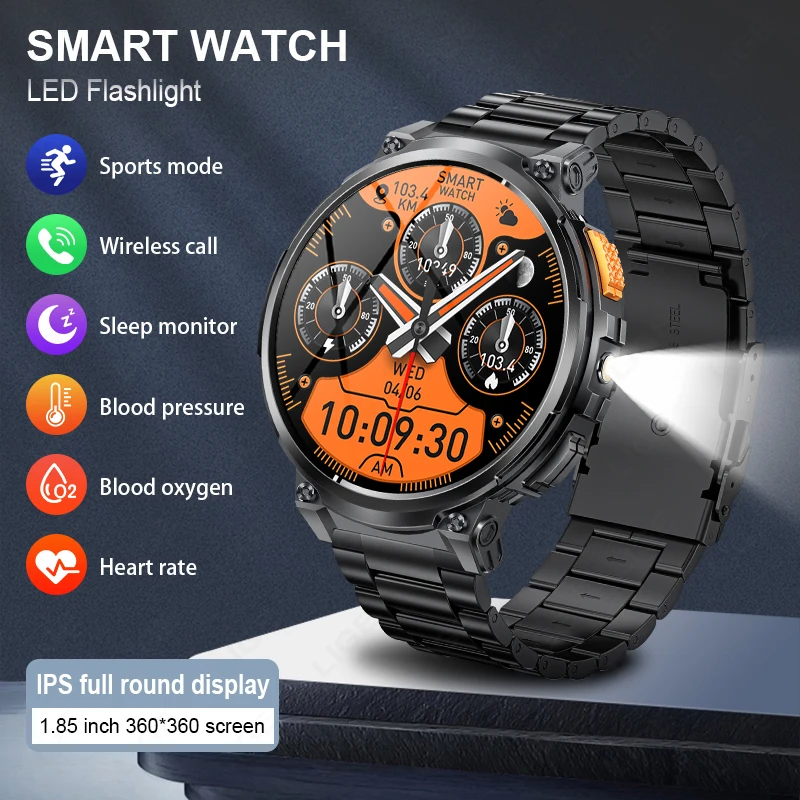 LIGE-reloj-inteligente-K66-para-hombre-pulsera-con-linterna-Bluetooth-llamadas-1-85-pulgadas ...