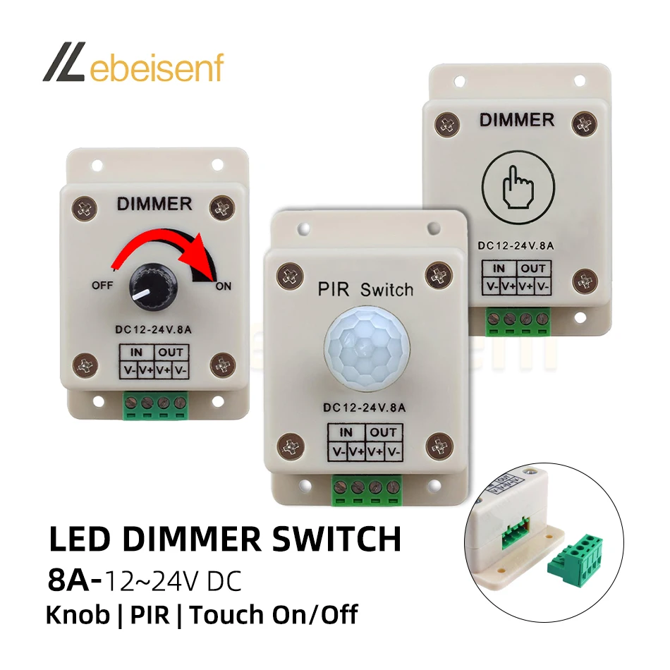 LED-Dimming-Switch-DC-12V-24V-8A-1-Channel-Knob-Dimmer-Touch-Controller ...