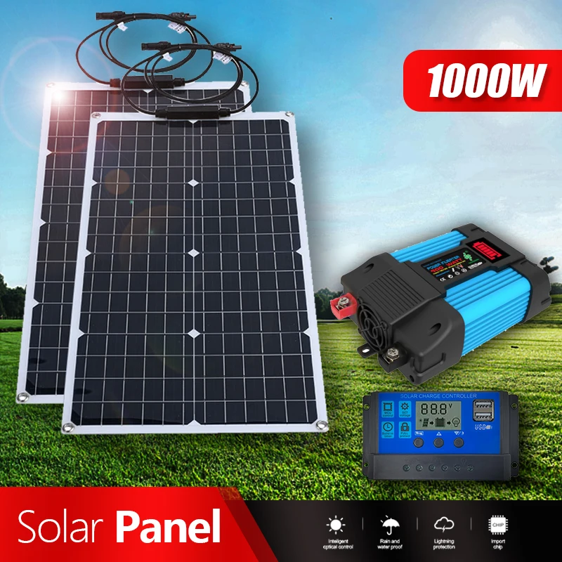 1000W-Flexible-Solar-Panel-System-110V-220V-12V-Battery-Charging ...