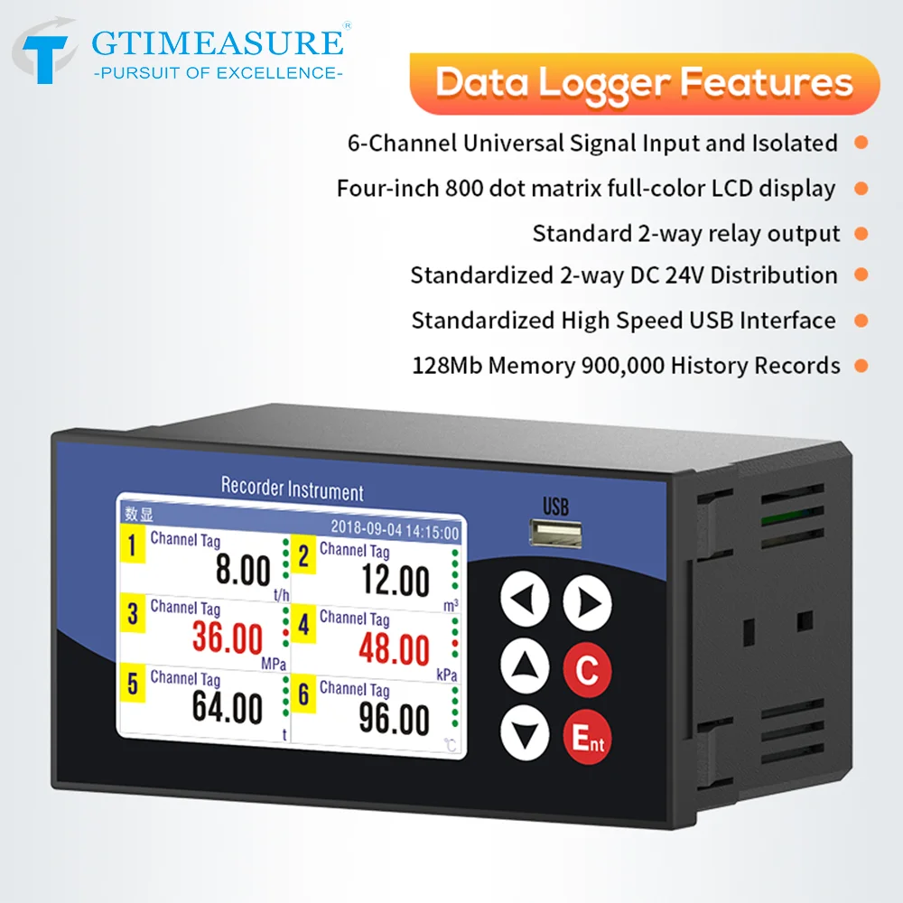 Smart Data Logger Temperature Pressure Current Voltage Recorder Trend Chart Data Report PT100 4 ...