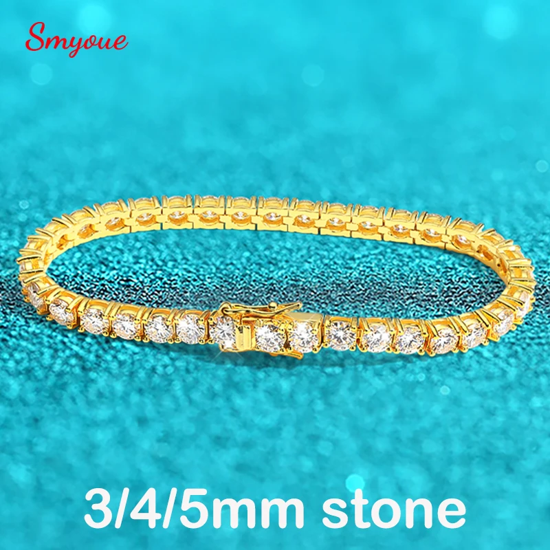 Smyoue 18k Gold Plated Moissanite Tennis Bracelet For Women 3 4 5mm
