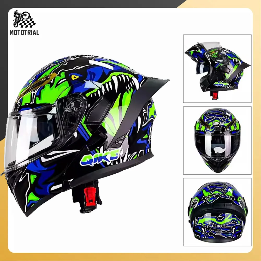 New-QIKE-Motocross-Filp-Up-Racing-Double-Lens-Motorcycle-Helmet-Full ...