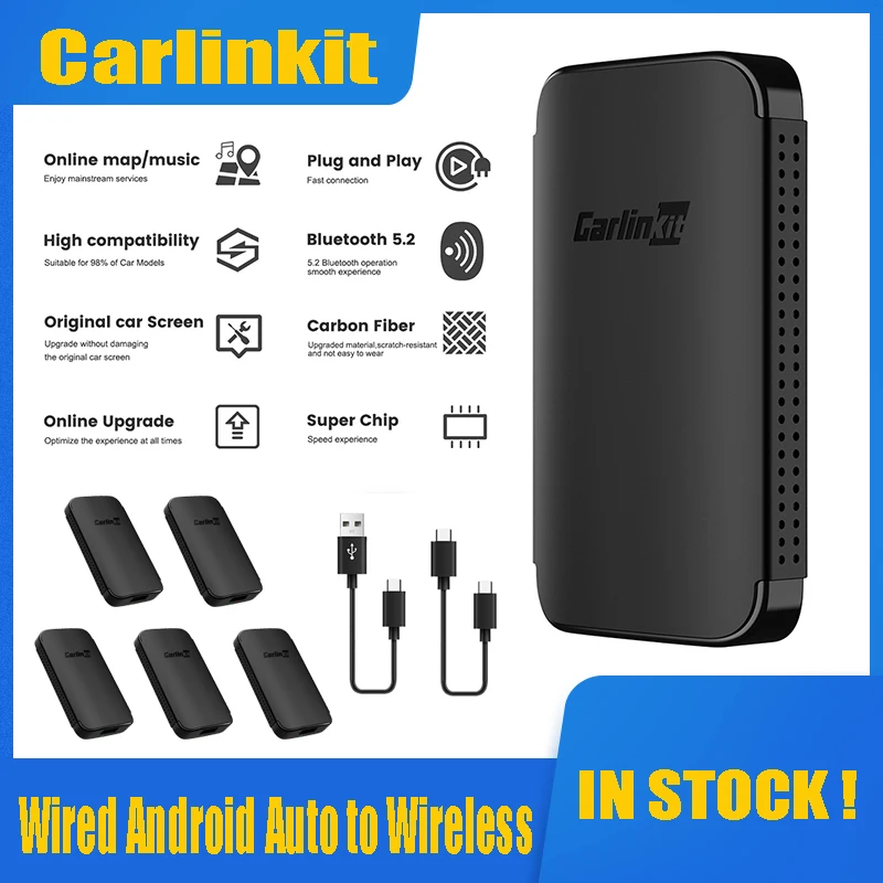 5 pces carlinkit CPC200-A2A com fio para sem fio carplay adaptador android 10.0 player ...