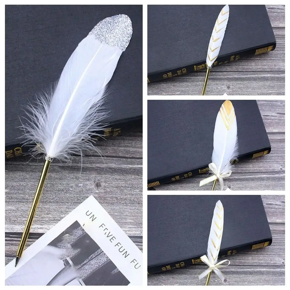 Wedding Decor Black Smooth Ballpoint Pens Signature Feather Pen Writing ...