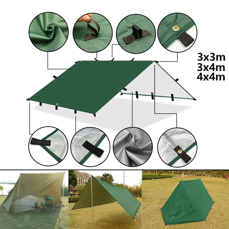 4x4m 4x3m 3x3m 19 Hang Points Tent Tarp Survival Sun Shelter Shade ...