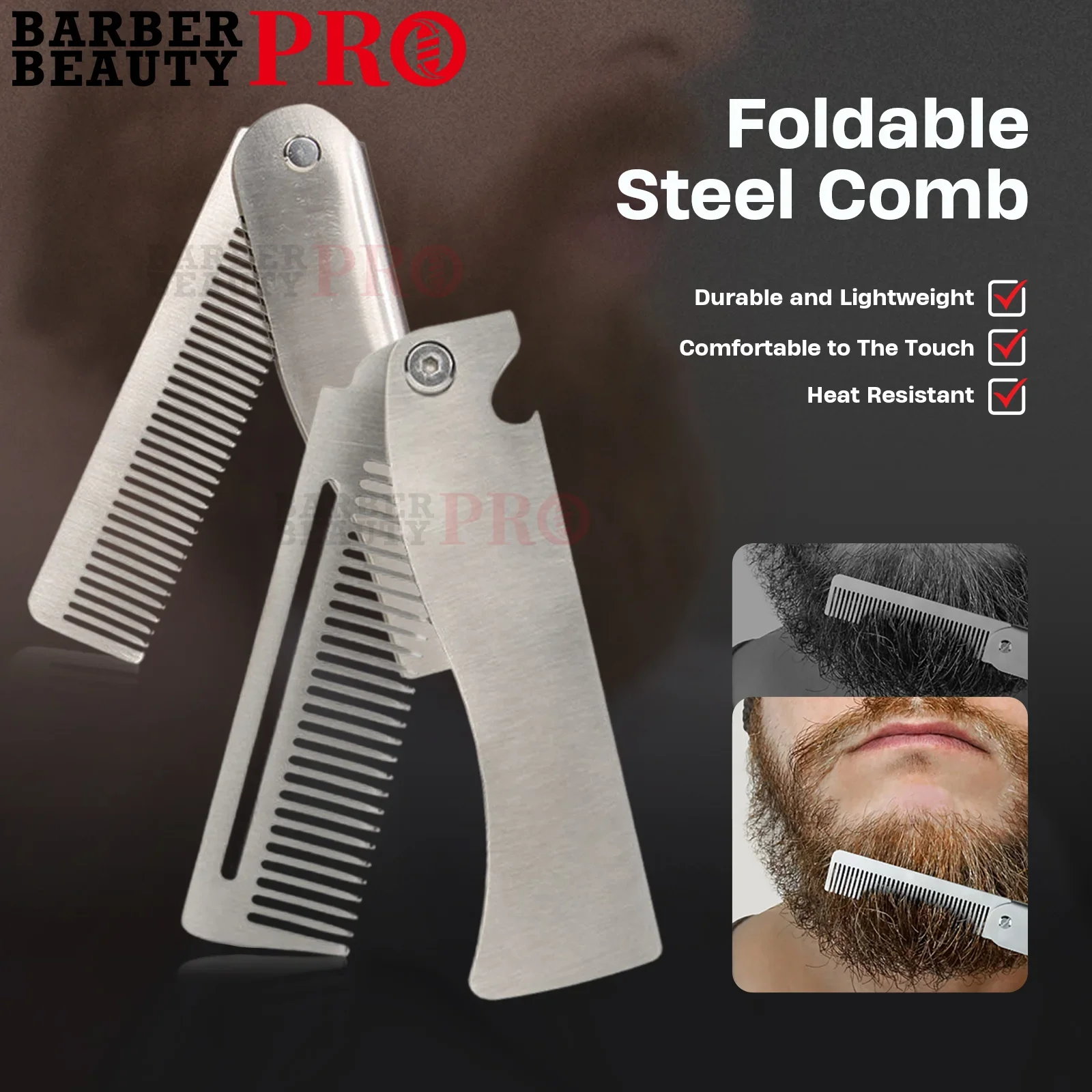 NEW 1/2PC Portable Steel Folding Combs Men's Pocket Beard Comb Oil Head ...