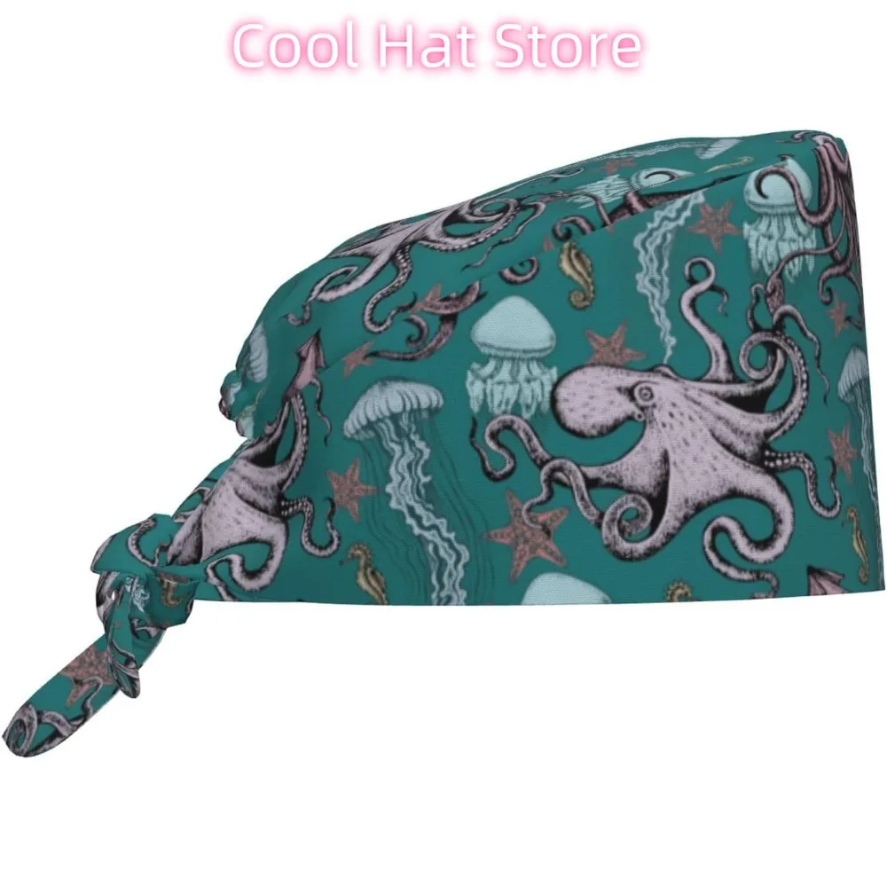 Octopus Squid Jellyfish Working Cap for Women, Scrub Cap with Sweatband ...