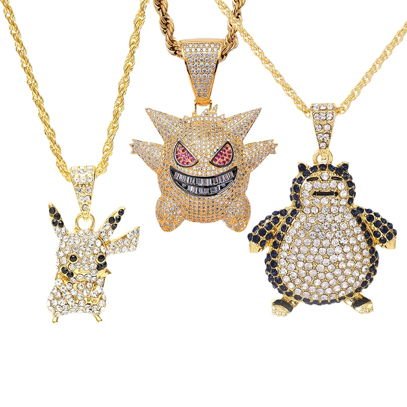 Kawaii-Pikachu-Gengar-Snorlax-Anime-Cartoon-Full-Diamond-Alloy-Necklace ...