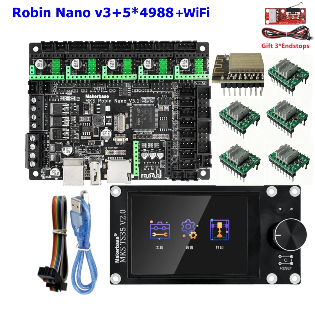 Makerbase placa base MKS Robin Nano V3.1, dispositivo de control TS35 ...