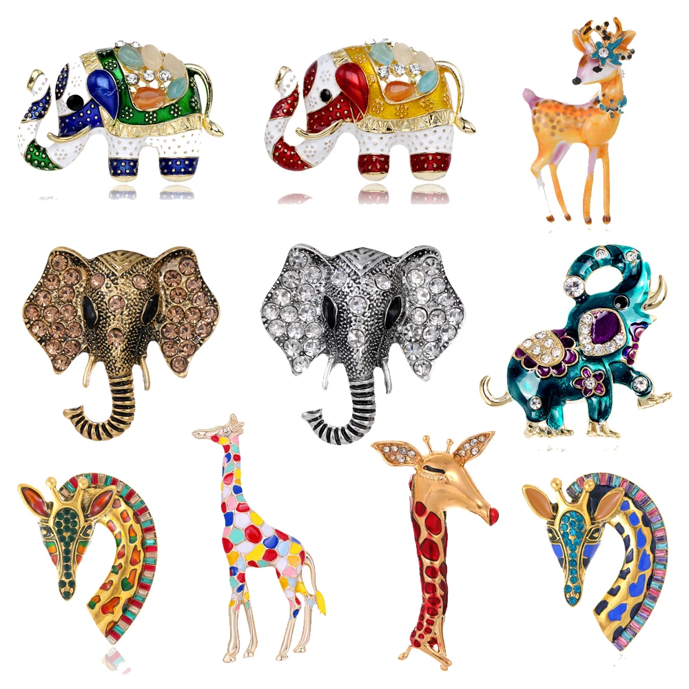 Creative-Elephant-Giraffe-Brooch-Shiny-Rhinestone-Cute-Animal-Fawn ...