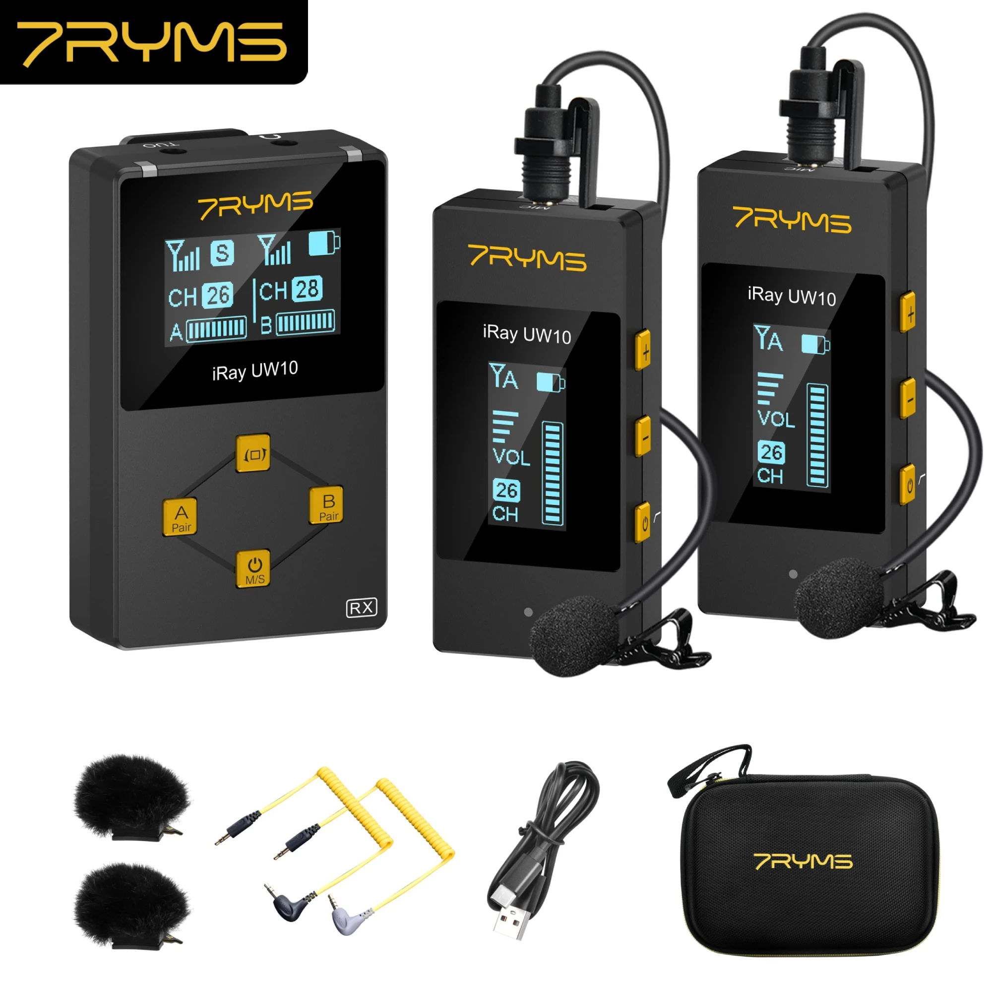 Wireless-Lavalier-Microphone-7RYMS-iRay-UW10-UHF-Dual-Wireless-Mic-with ...