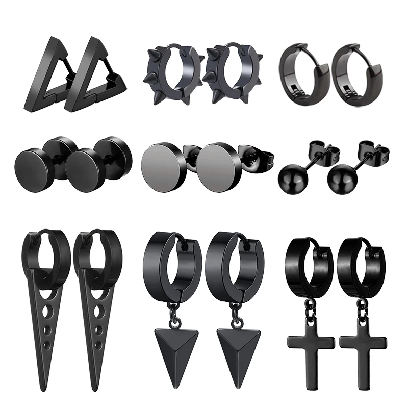 1-pair-Punk-Black-color-Multiple-Styles-Stainless-Steel-Stud-Earrings ...