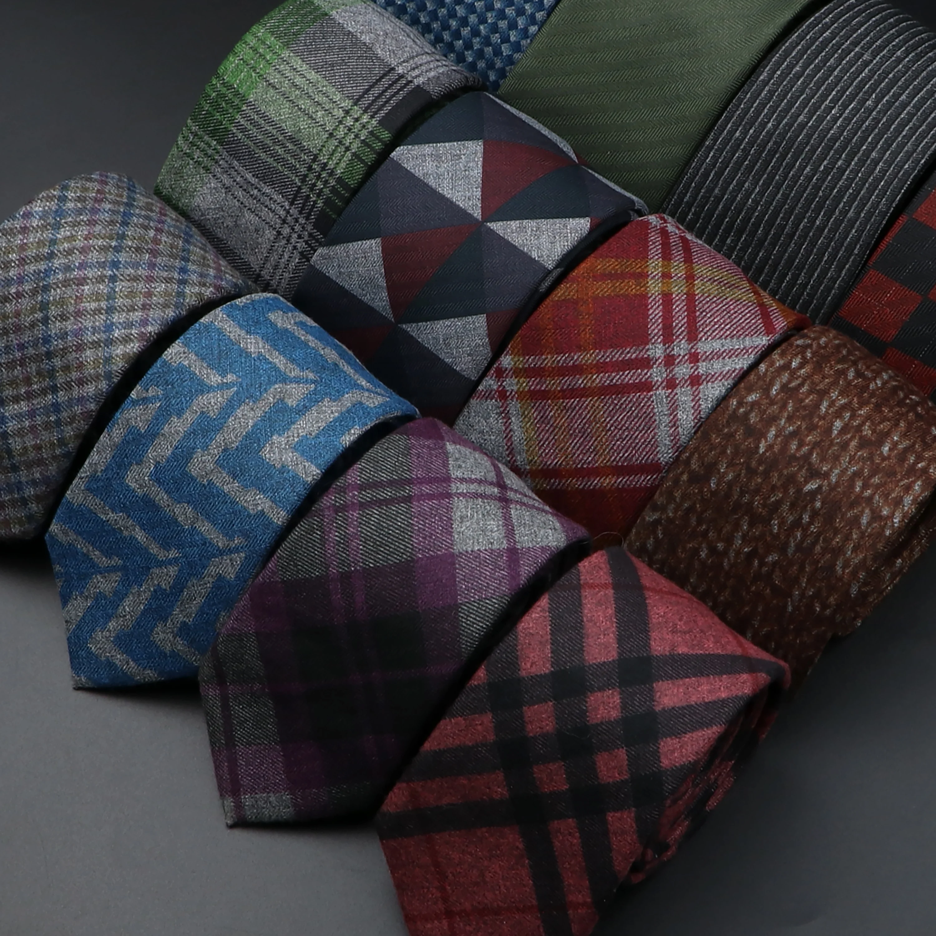 Men's Plaid Tie Cotton Black Grey Red Necktie Handmade Wool Narrow ...