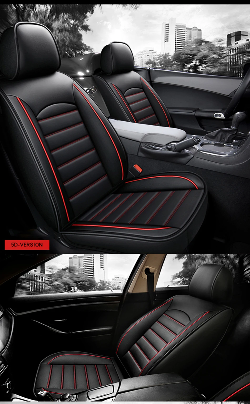 Set Huse Auto Fata Spate Universale Linii, Piele eco, Negru cusaturi ...