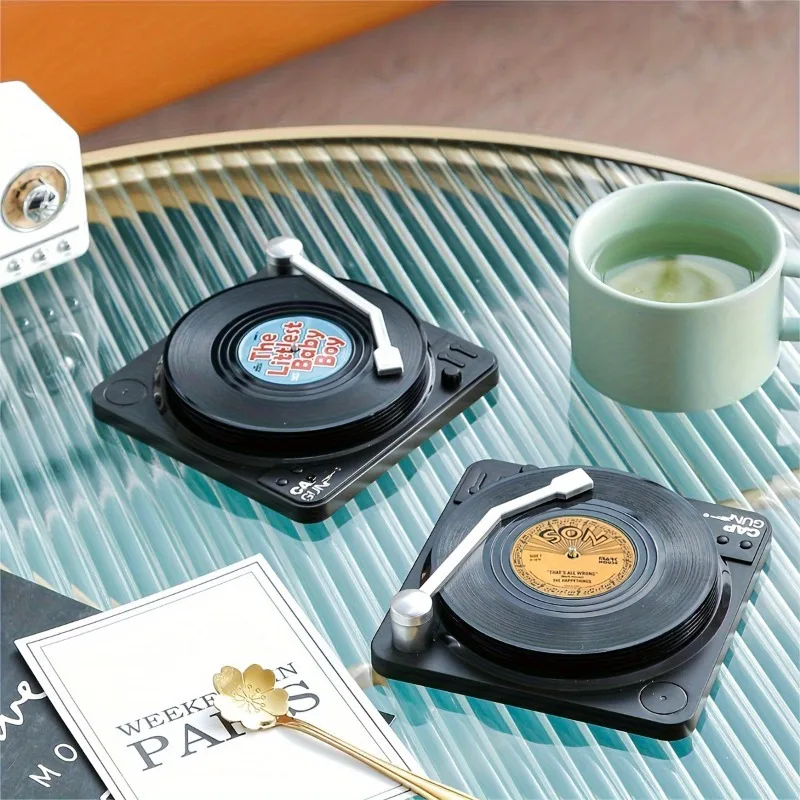 6PCS Retro Vinyl Record Coaster Set with Storage Rack - Heat-resistant ...
