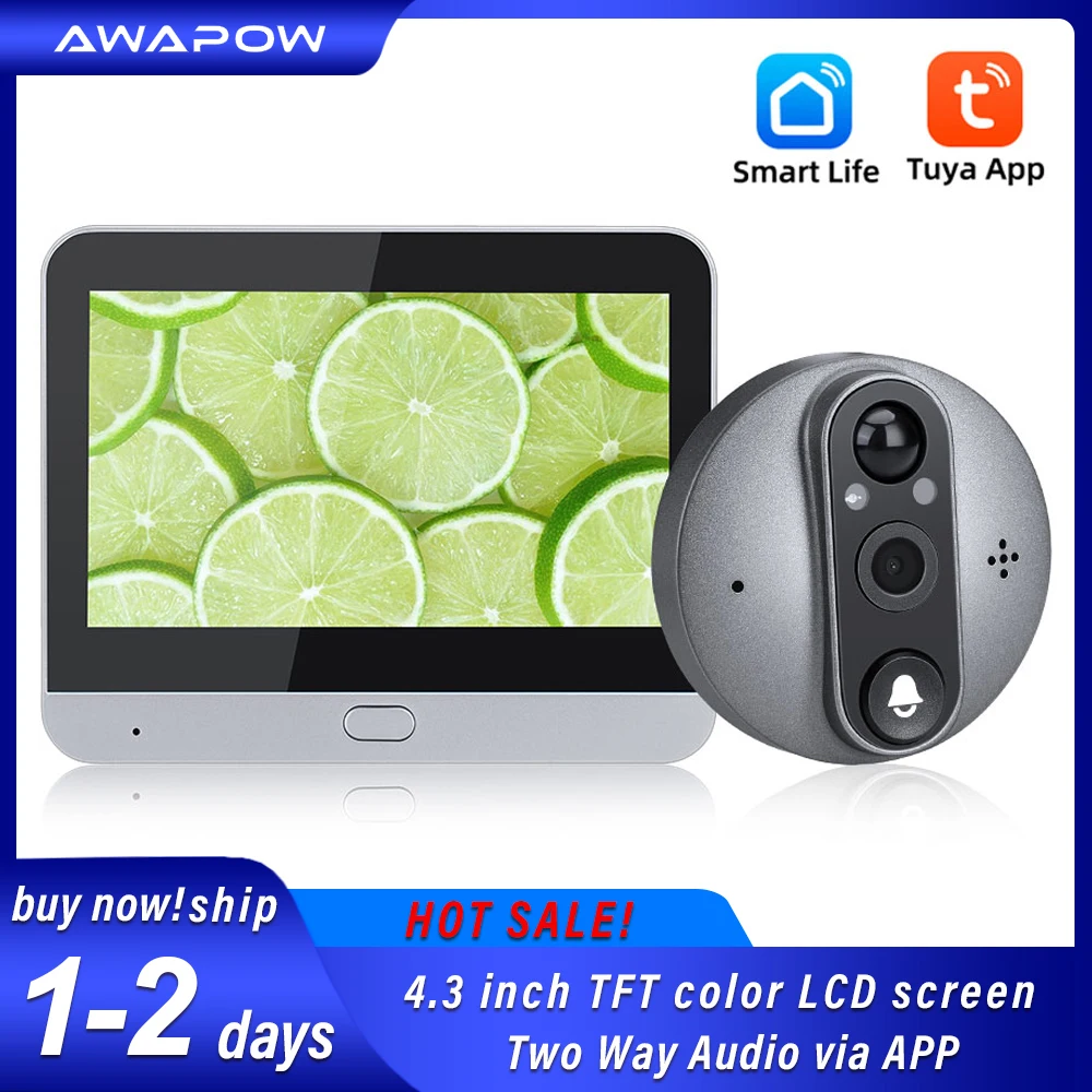 Awapow-WiFi-Peephole-Doorbell-Camera-1080P-4-3Inch-Door-Peephole-Camera ...