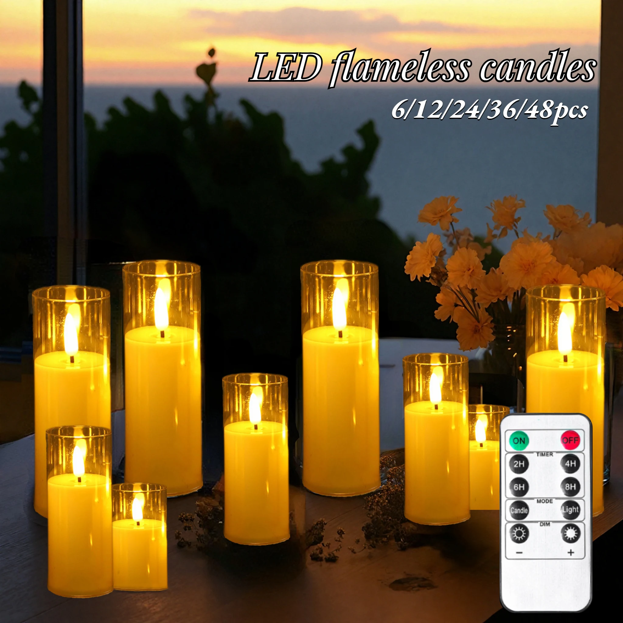 6-48PCS-Flickering-LED-Candles-with-Remote-Control-Acrylic-Glass ...