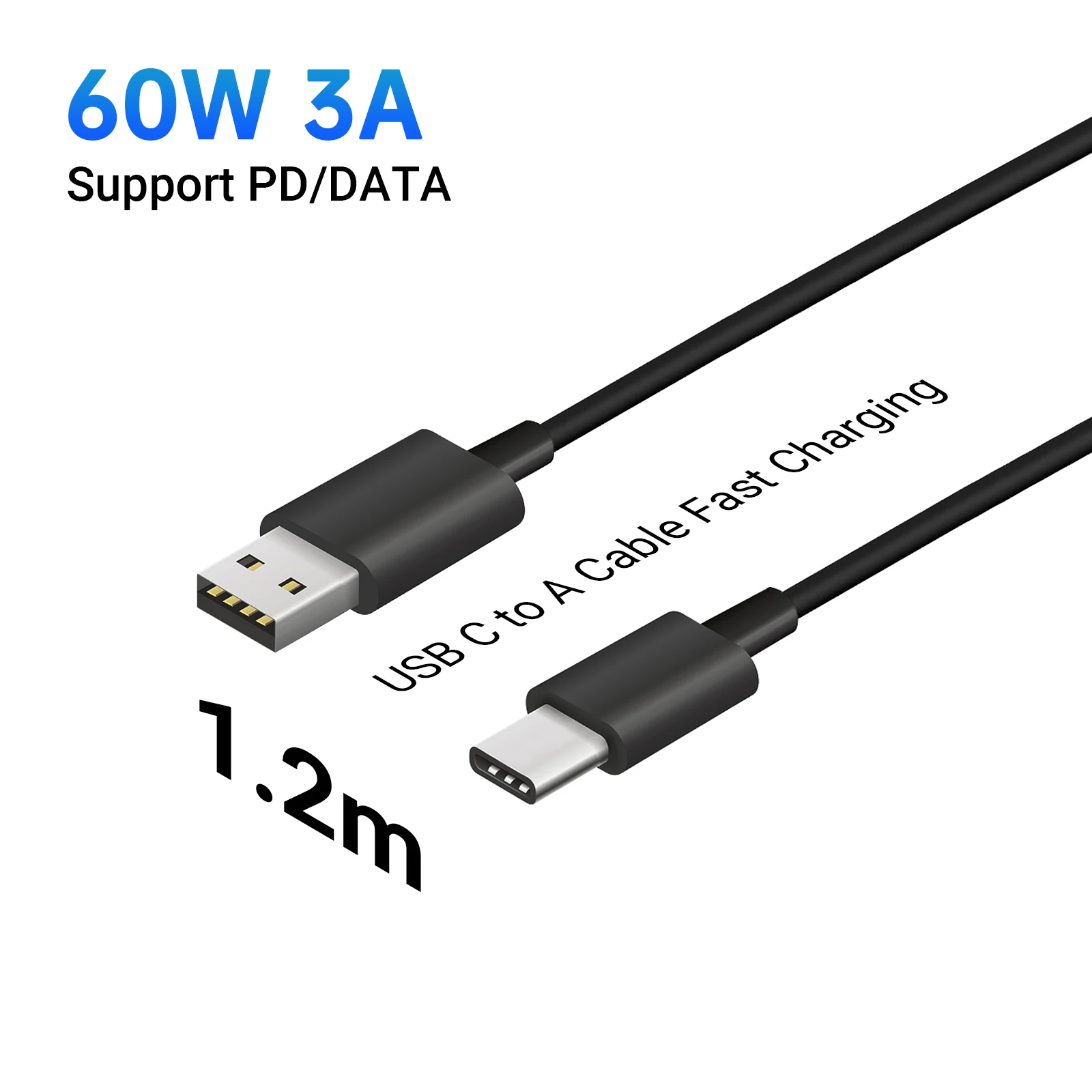 USB A to Type C Cable For Xiaomi Redmi Samsung Charging Cable PD60W 3A Mobile Phones Cord ...