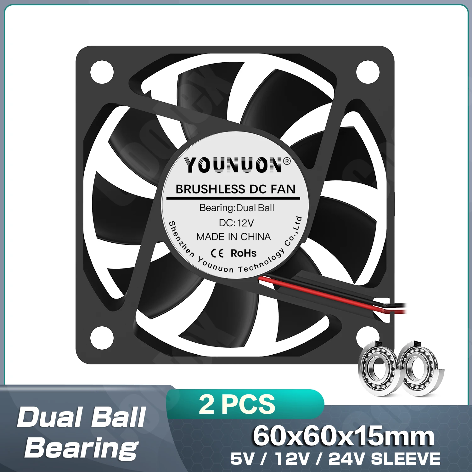 2-Pieces-60mm-5V-12V-24V-Brushless-USB-2PIN-3PIN-DC-Cooler-Fan ...