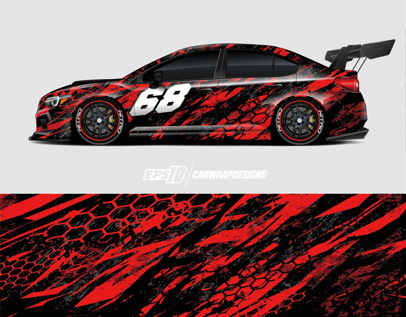 2PCS-Red-Racing-Car-Graphic-Decal-Full-Body-Vinyl-Wrap-Modern-Design ...