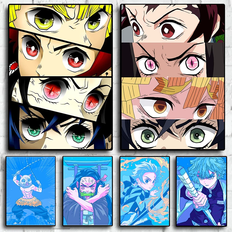 Nezuko Mitsuri Eyes Neon Poster Anime Figure Demon Canvas Painting Wall ...