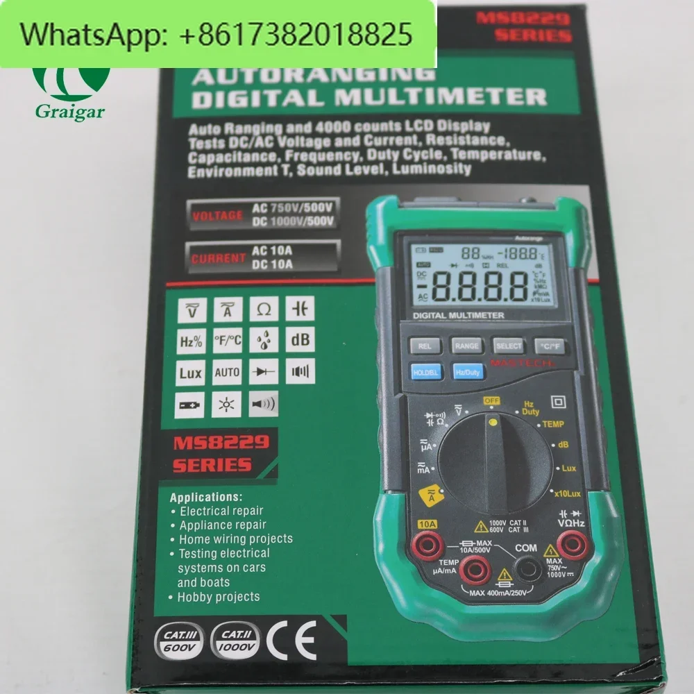 MS8229 Digital Multimeter 5 in 1 Temperature Lux Humidity Sound Meter ...