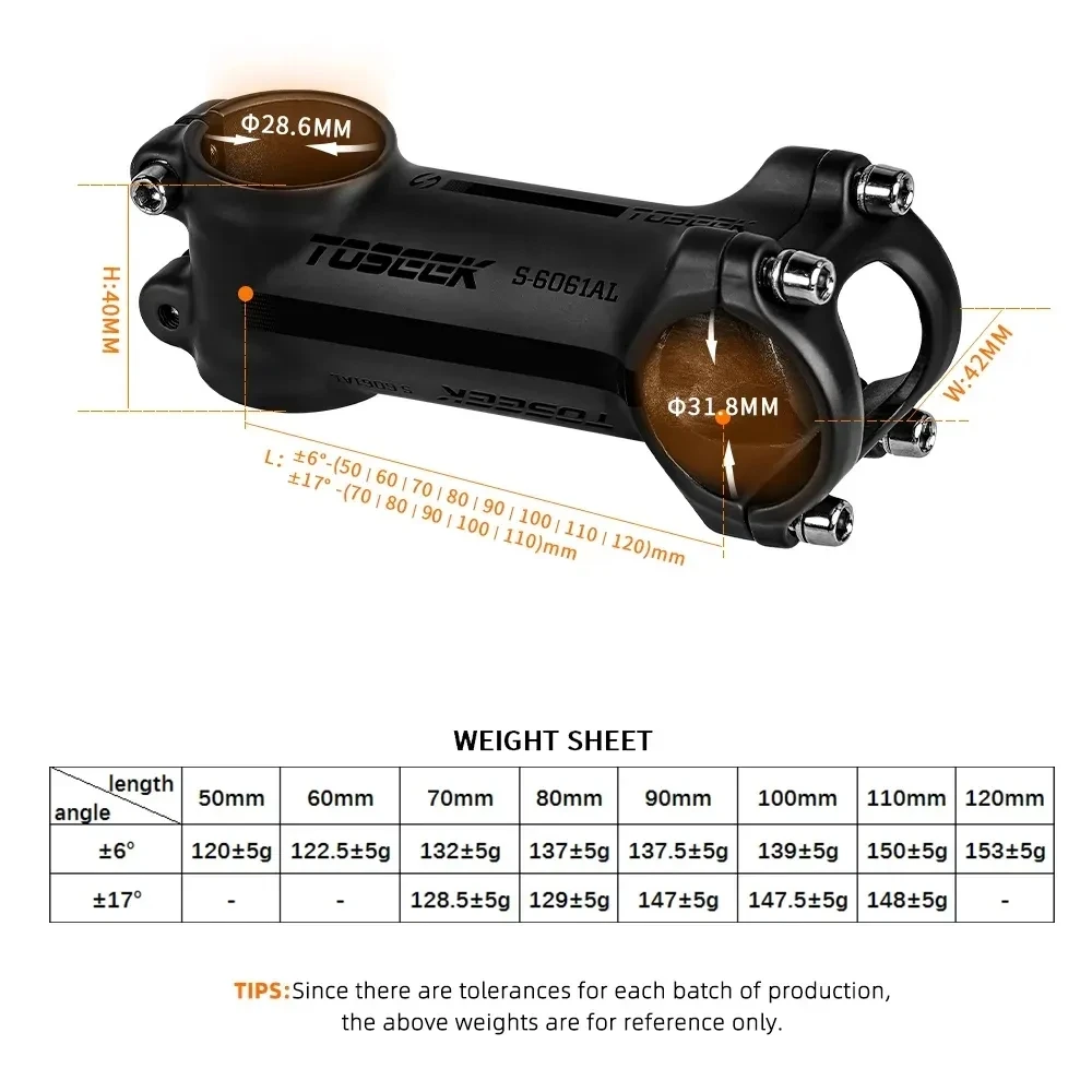 TOSEEK-MTB-Road-Bike-Handlebar-Stem-Ultralight-Aluminum-6-17-Degree-Mountain-Stem-60mm-120mm ...